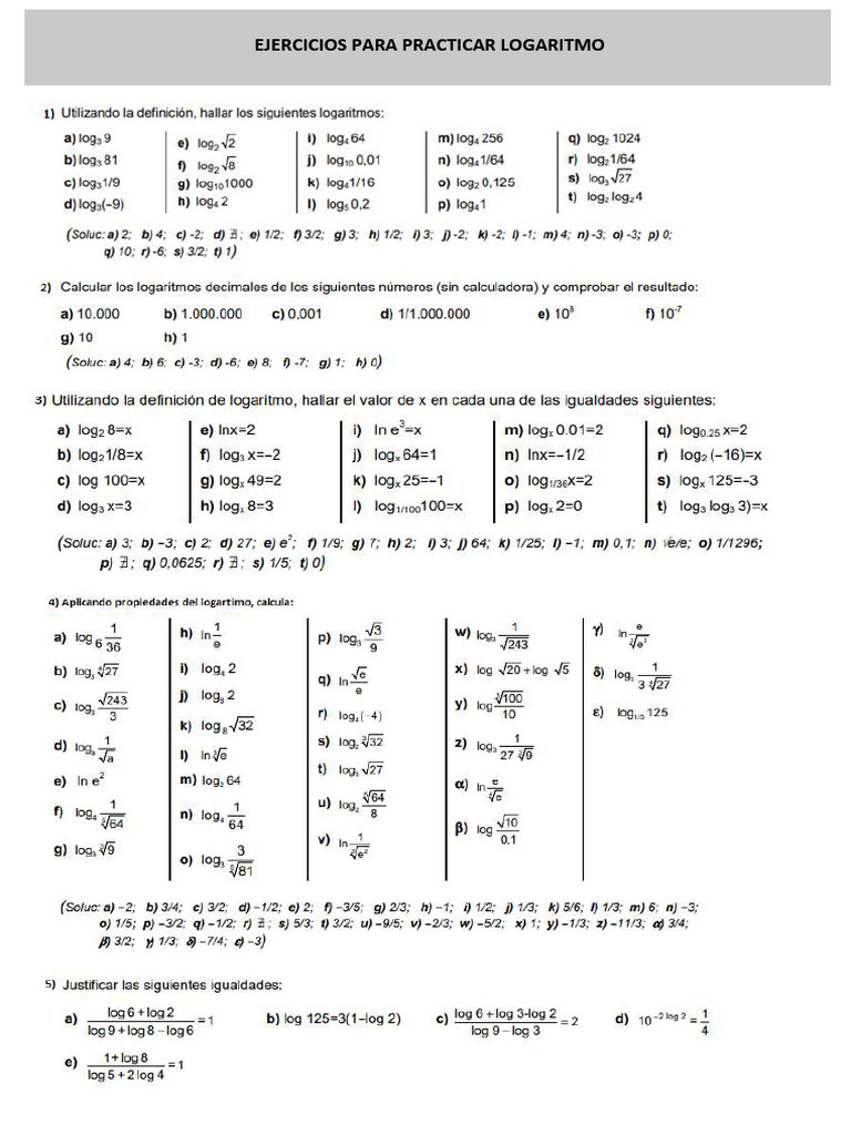 EJERCICIOS PARA PRACTICAR LOGARITMO | PDF