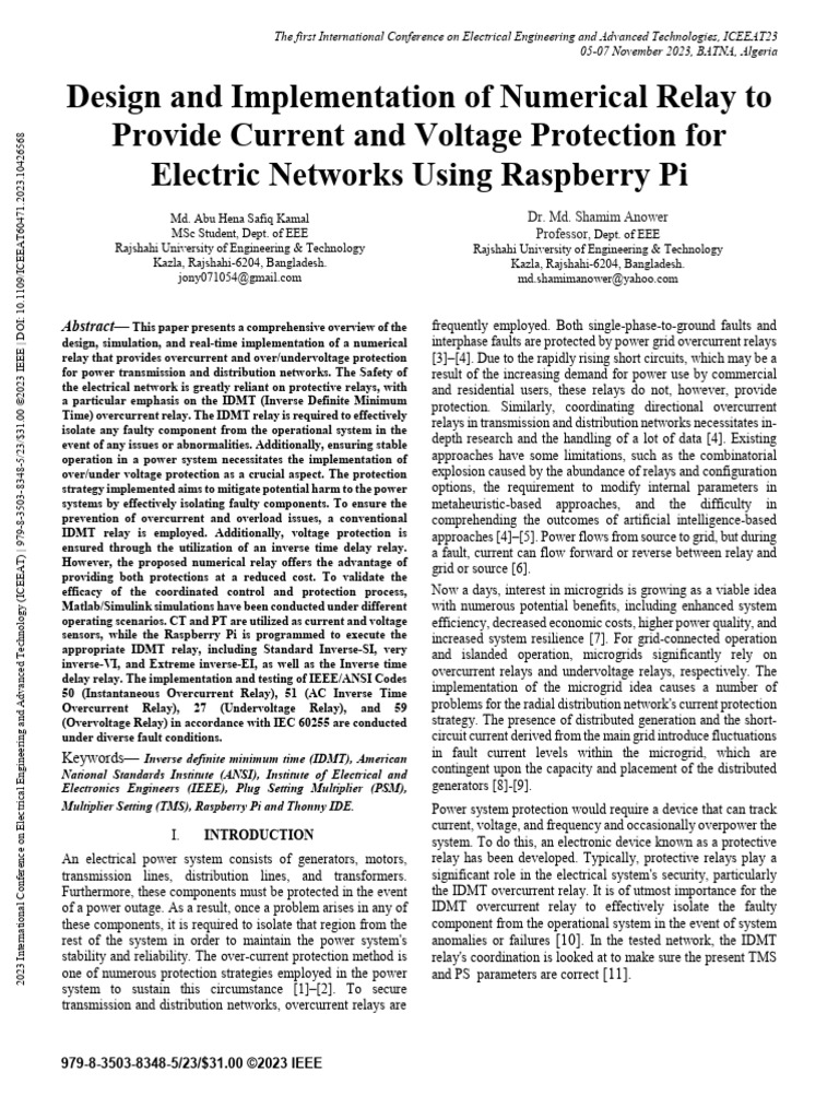 Design and Implementation of Numerical Relay To Provide Current and ...