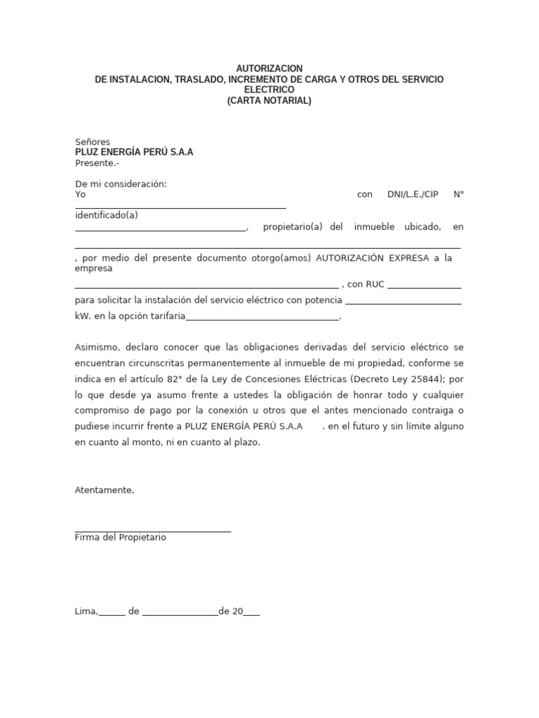 Autorización para Servicio Eléctrico | PDF