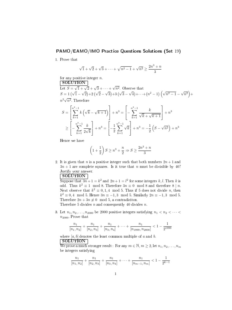 Olympiad Practice Questions Set 19 Solutions | PDF | Square Root | Mathematical Concepts