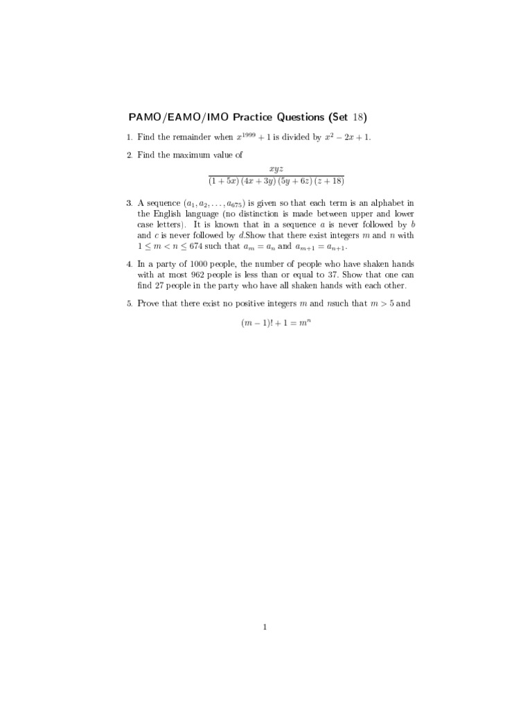 Olympiad Practice Questions Set 18 | PDF