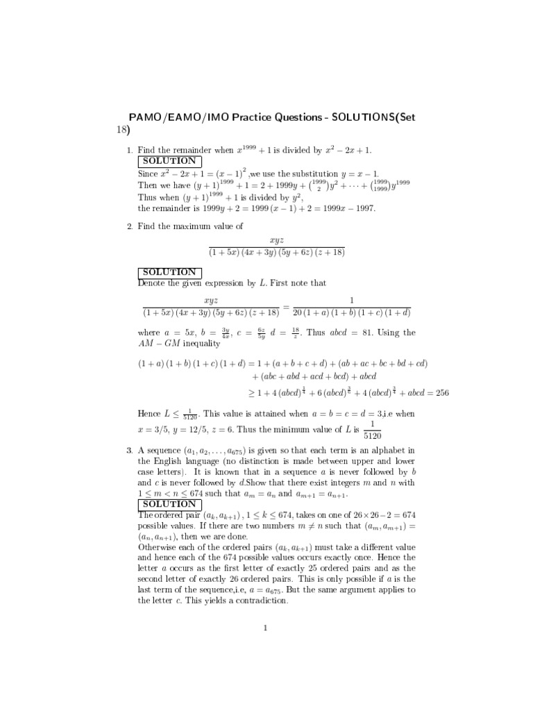 Olympiad Practice Questions Set 18 Solutions | PDF | Numbers | Mathematical Analysis