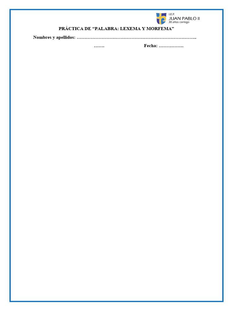 Práctica Calificada de La Palabra - Lexema y Morfemas - 4° | PDF ...