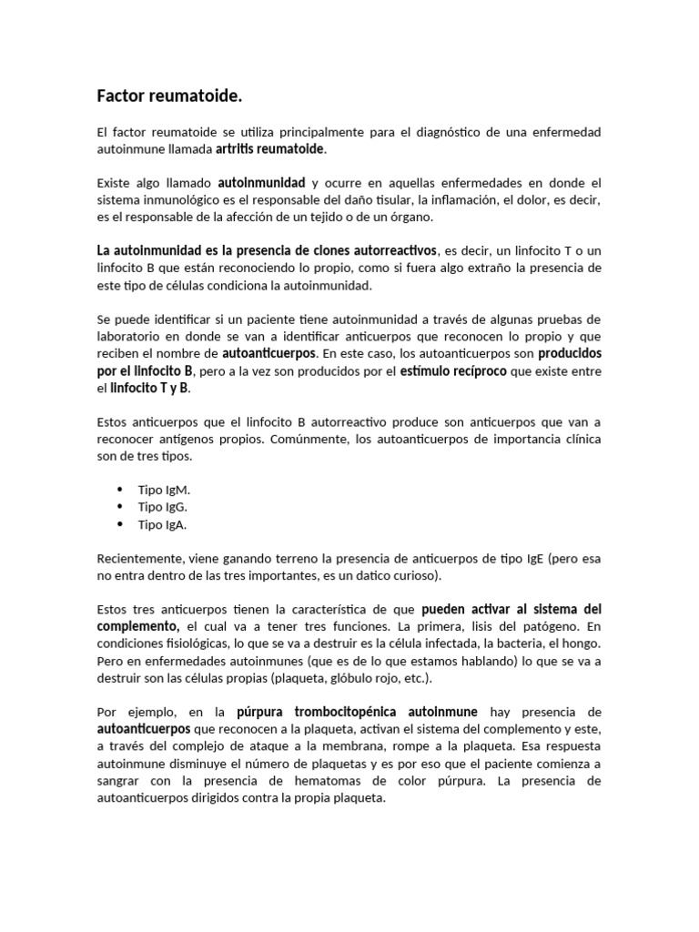 Factor Reumatoide y Enfermedades Autoinmunes | PDF | Anticuerpo | Autoinmunidad
