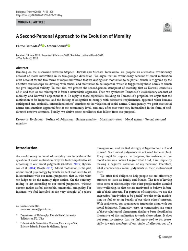 Evolutionary Account of Moral Motivation | PDF | Morality | Michael ...