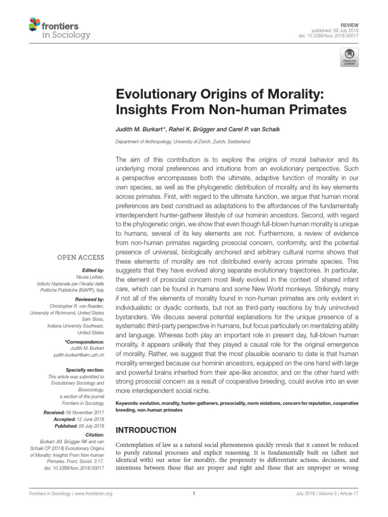 Evolutionary Origins of Morality. Non-Human Primates. Van Schaik | PDF ...