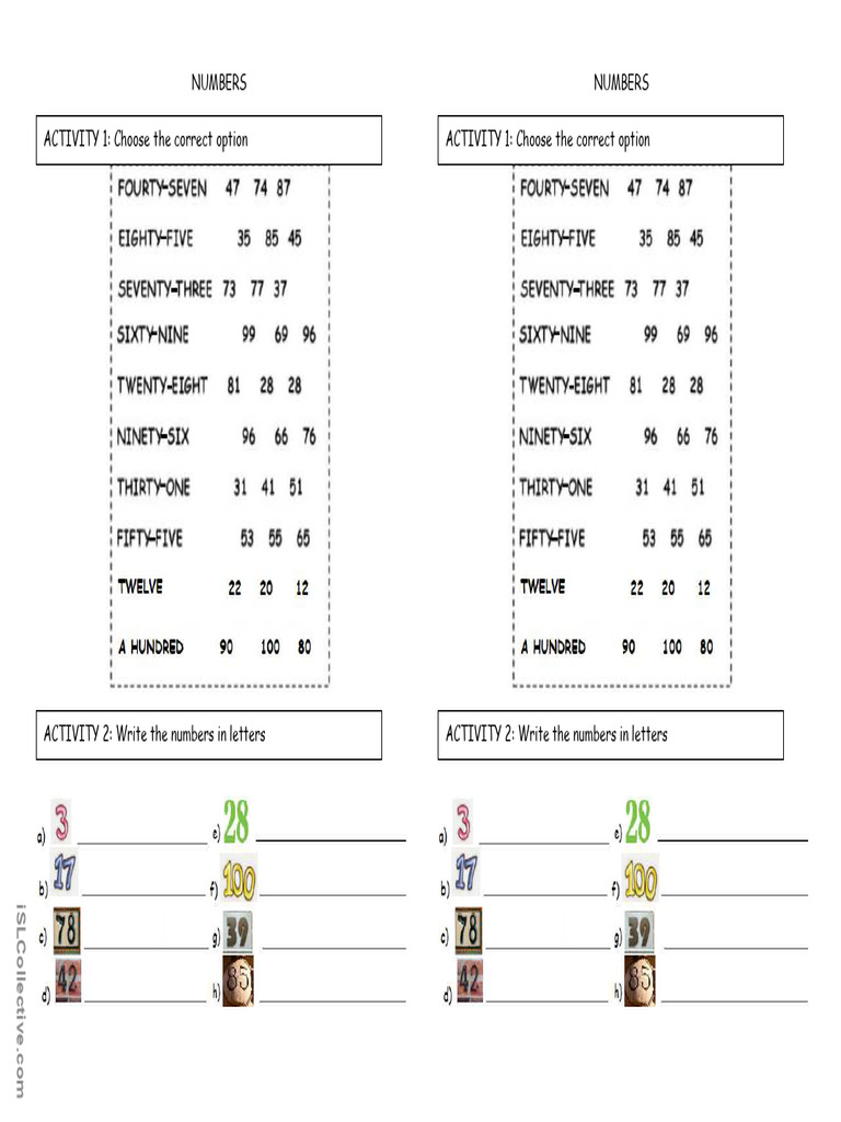 Numbers 0-100 - Activities To Practice Numbers | PDF