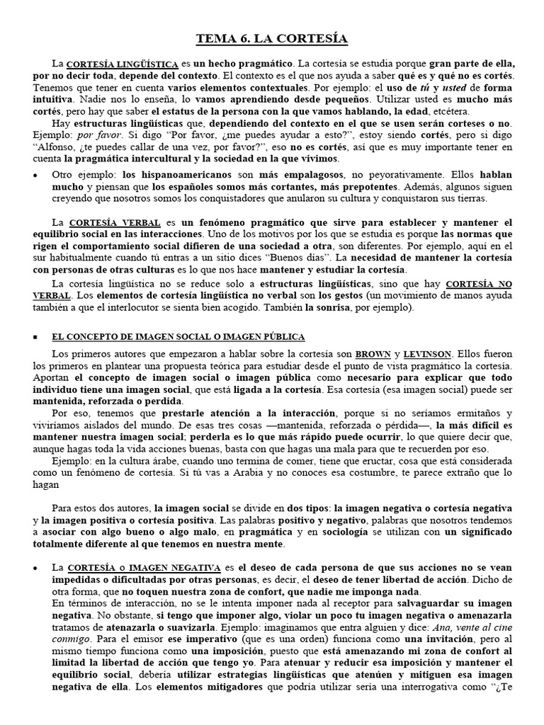 TEMA 6 - La Cortesía (TERMINADO) | PDF | Lingüística | Lengua española