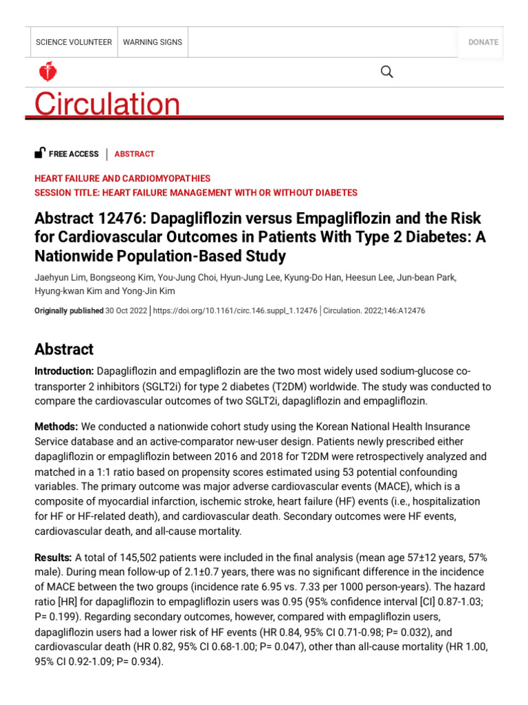 Abstract 12476 - Dapagliflozin Versus Empagliflozin and The Risk For ...