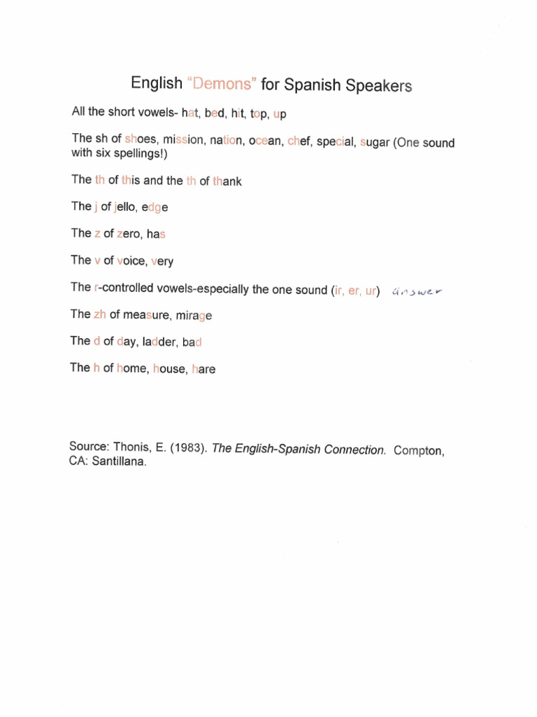 English Demons for Spanish | PDF