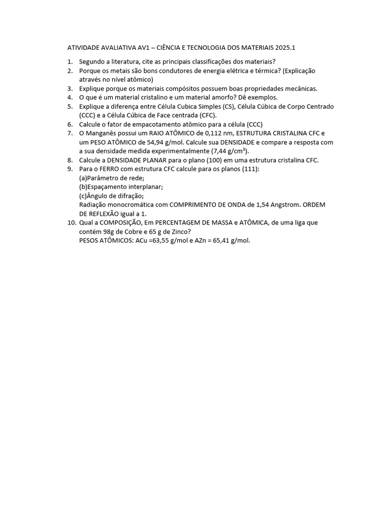 Atividade Avaliativa AV1 | PDF