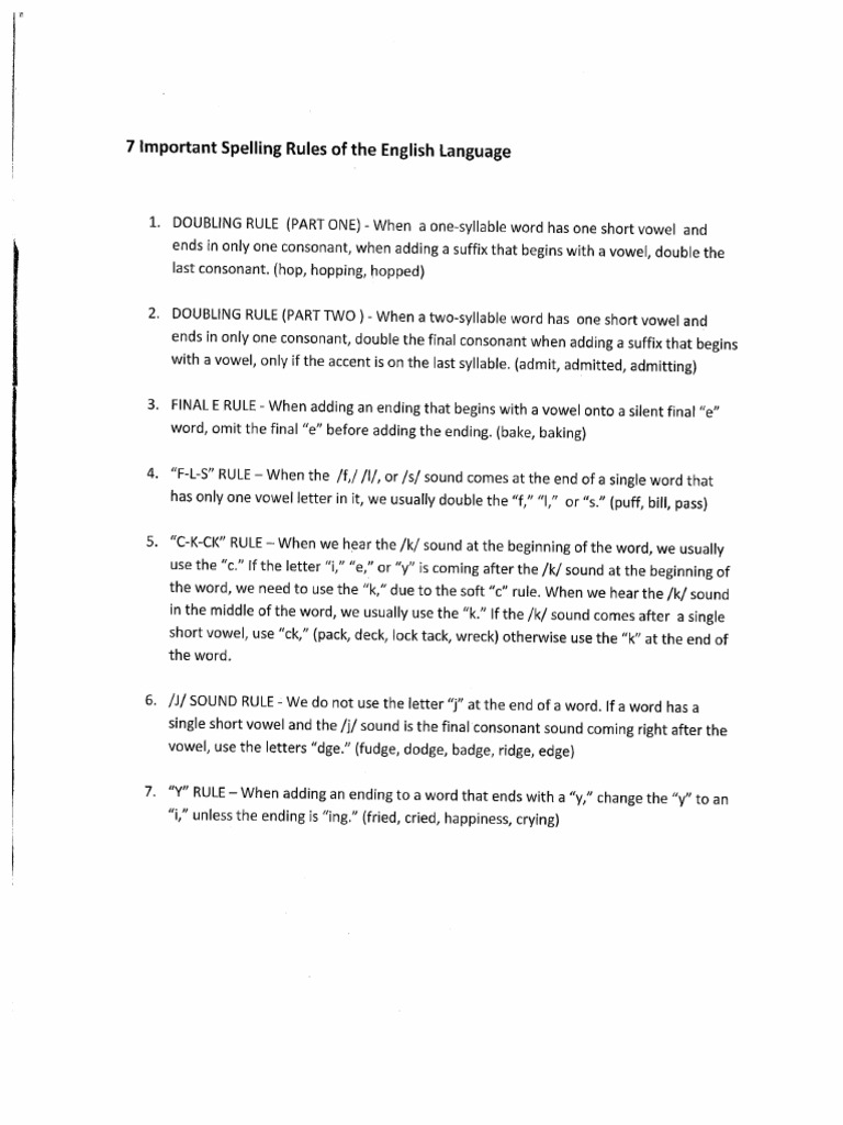7 Important Spelling Rules of The English Language | PDF