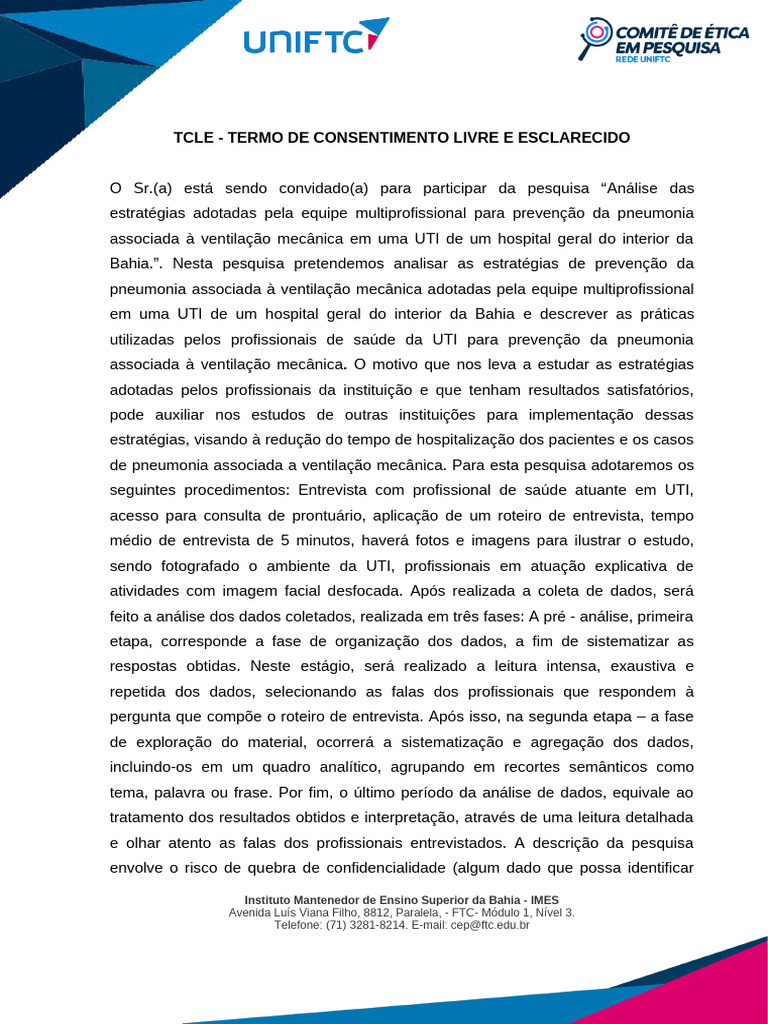 Modelo-de-TCLE[1] | PDF | Unidade de Tratamento Intensivo (UTI) | Tempo