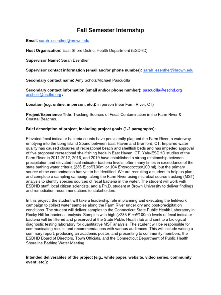 Fall Semester Internship | PDF