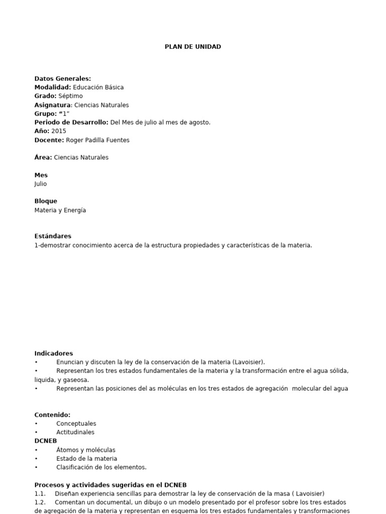 Plan de Unidad | PDF | Importar | Química