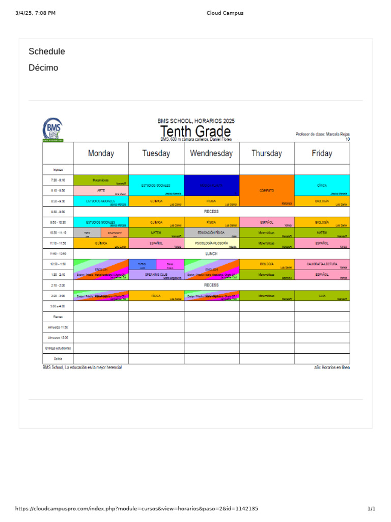 Grade 10 Schedule | PDF
