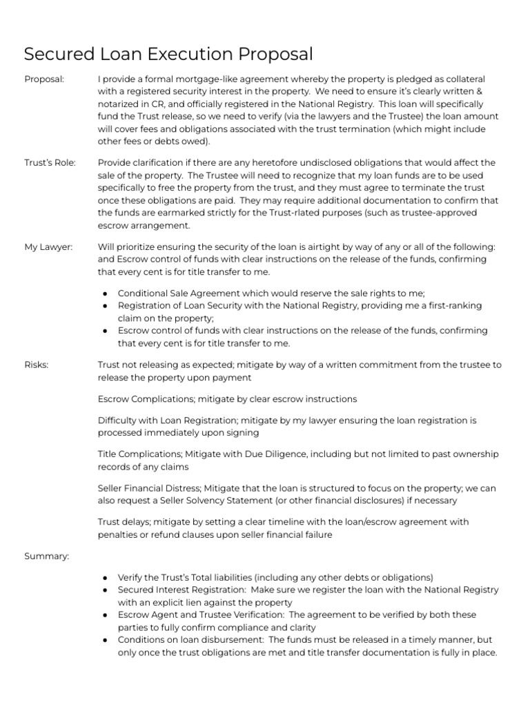 Secured Loan Execution Proposal | PDF | Loans | Security Interest