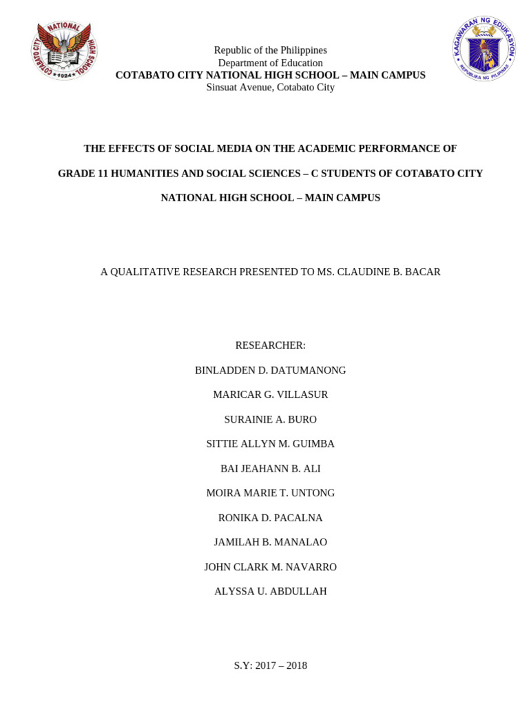 Impact of Social Media on Grade 11 Students | PDF | Social Networking ...