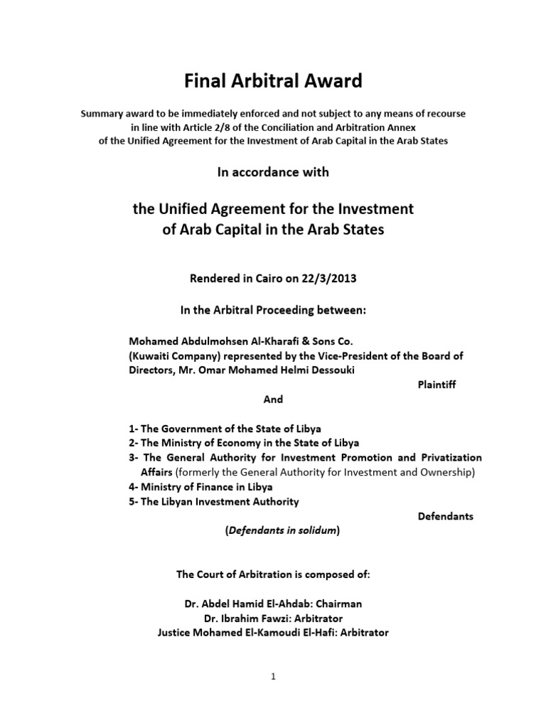 Arbitration Award | PDF | Arbitral Tribunal | Arbitration