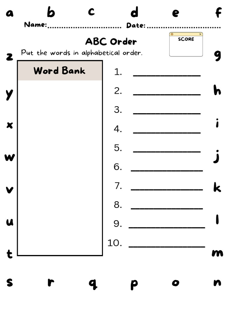 Alphabetical Order Worksheet | PDF
