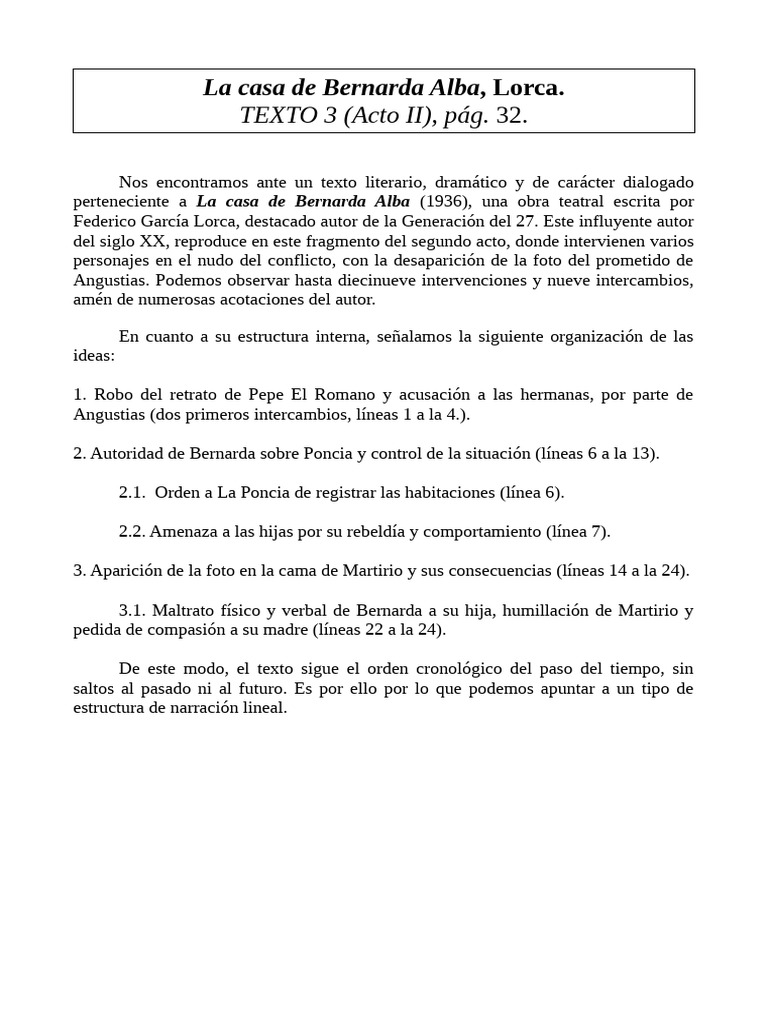 La Casa de Bernarda Alba, Texto 3 RESUELTO | PDF