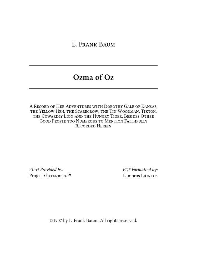 Ozma of Oz, by L. Frank Baum | PDF | Land Of Oz | Princess Ozma