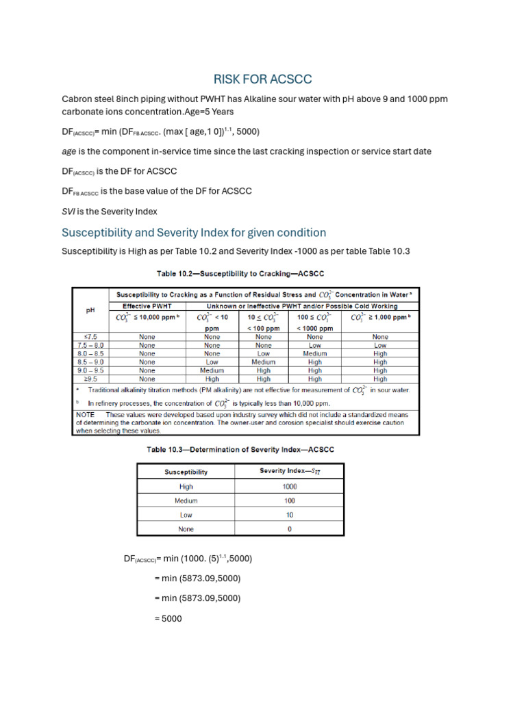 RISK CALCULATION - SCC As Per API 581-2016 | PDF