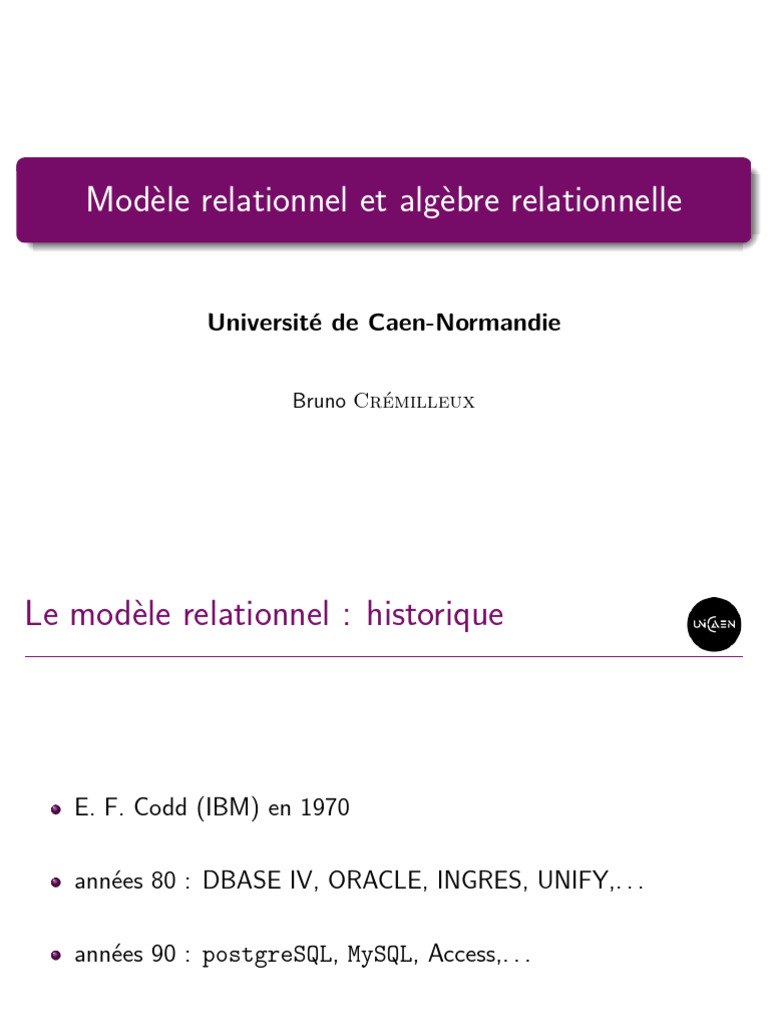 Modèle et algèbre relationnelle | PDF | Modèle relationnel | Gestion ...