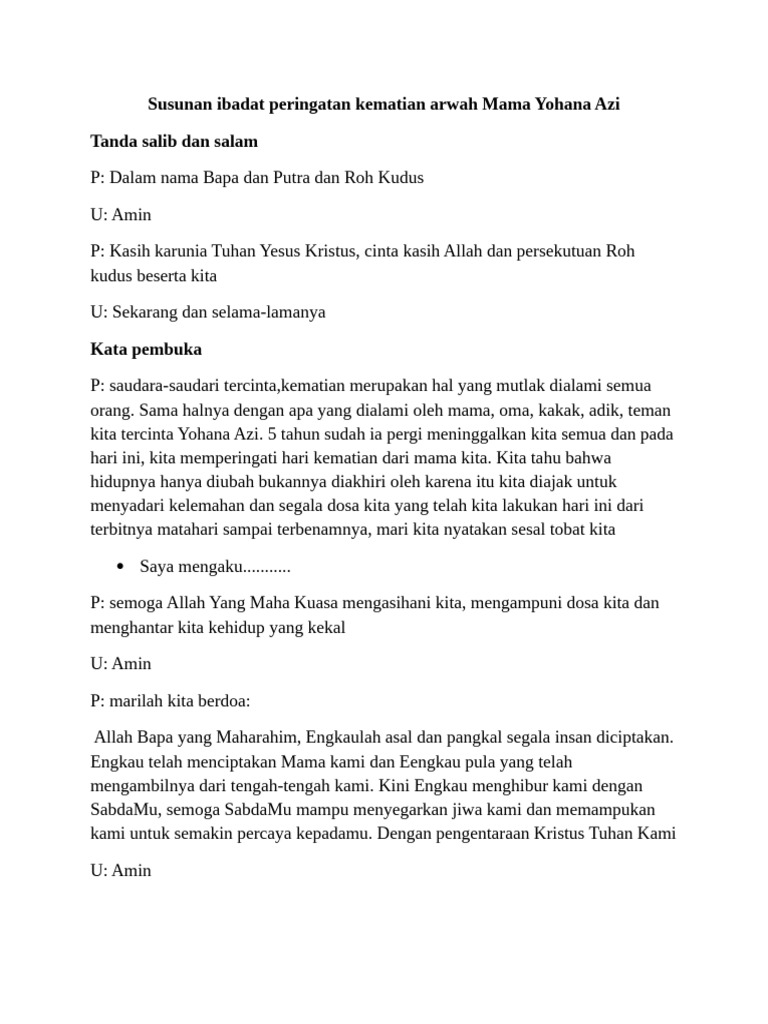 IBADAT KEMATIAN Mama Yohana Azi | PDF
