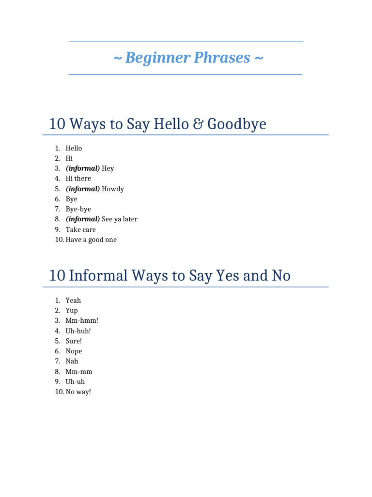 Beginner Phrases | PDF