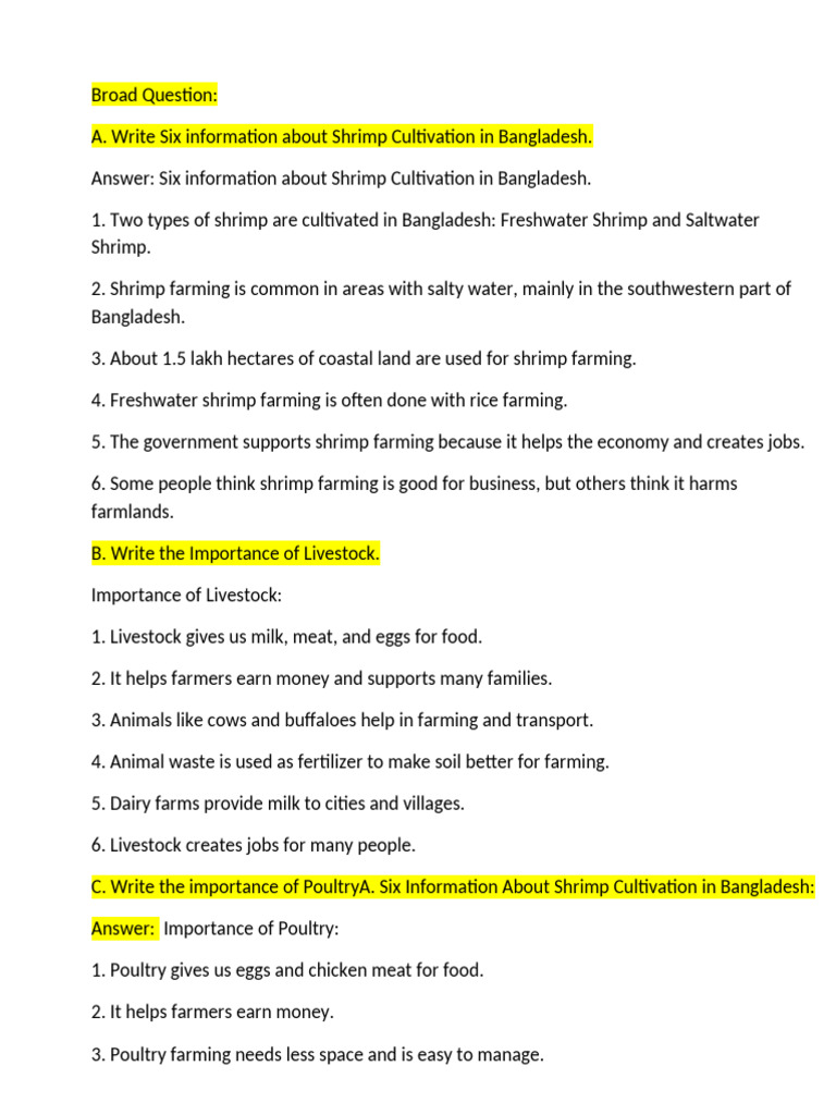 Fisheries and Livestock (Broad Question) | PDF