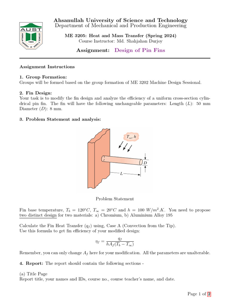 Assignment - ME 3205 - Spring 2024 | PDF | Heat | Heat Transfer