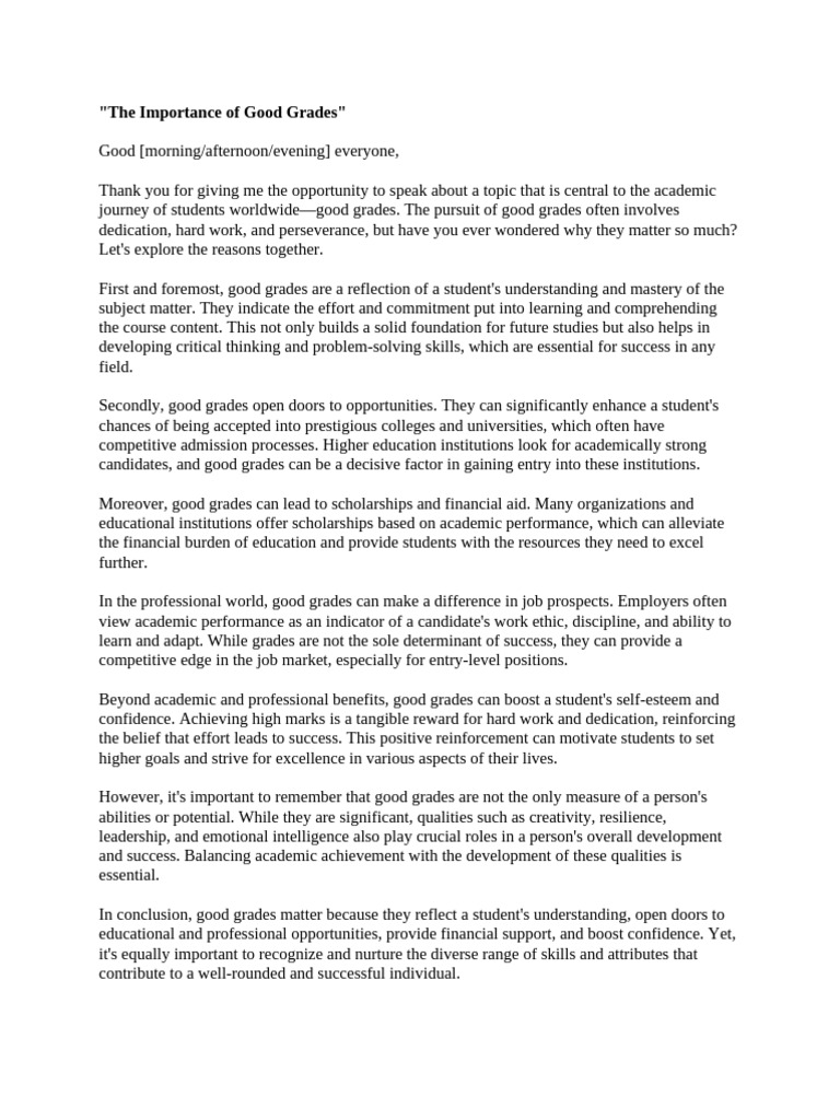 The Importance of Good Grades | PDF | Psychological Resilience | Learning