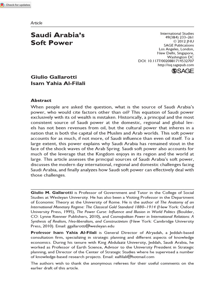 Gallarotti Al Filali 2014 Saudi Arabia S Soft Power | PDF | Mecca ...