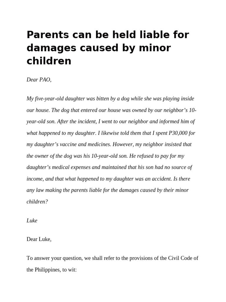 Parental Liability for Child's Actions | PDF | Legal Liability | Negligence