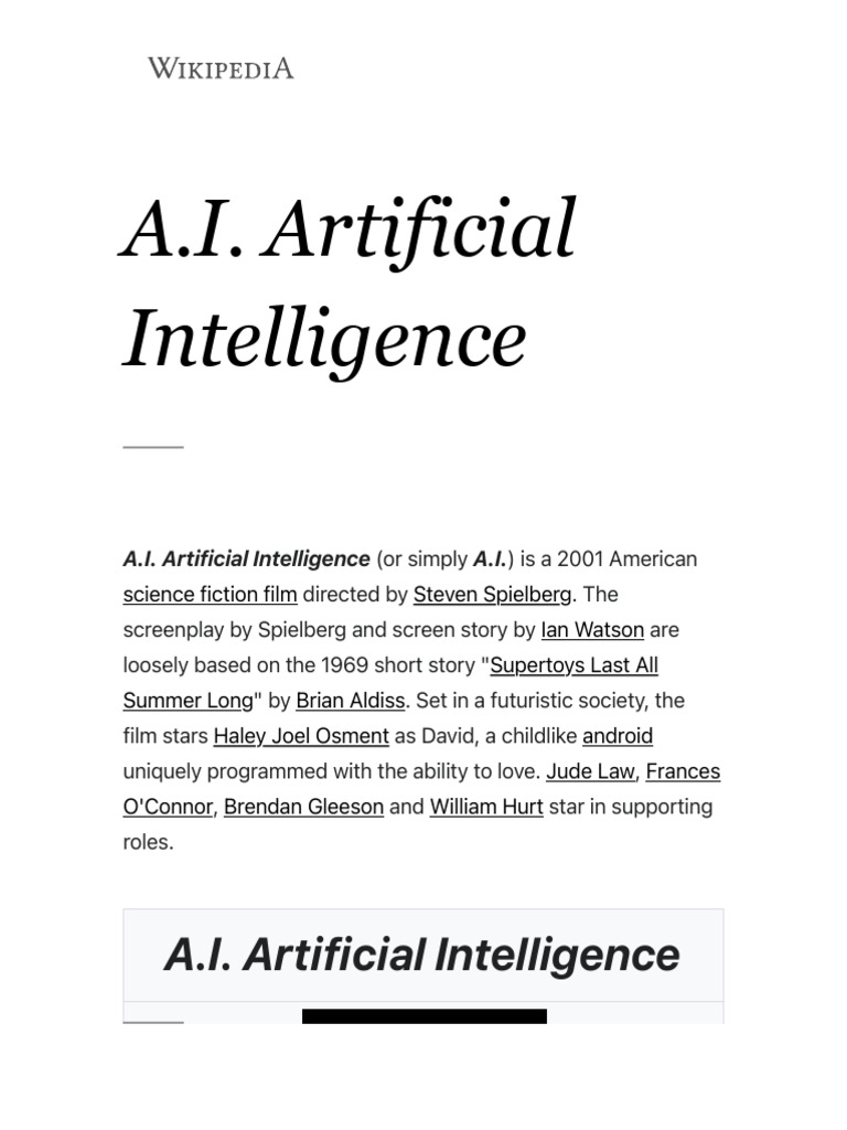 A.I. Artificial Intelligence - Wikipedia | PDF