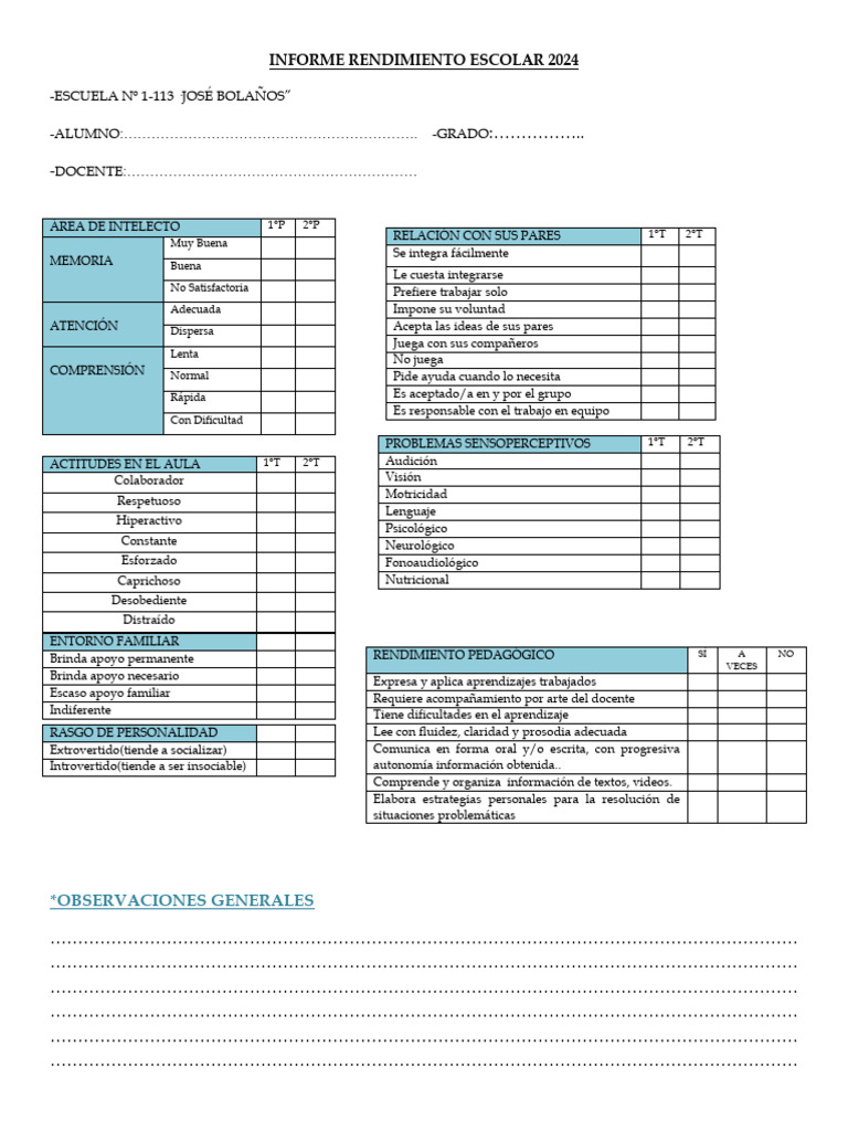 Informe Rendimiento Escolar 2024 | PDF | Cognición | Aprendizaje