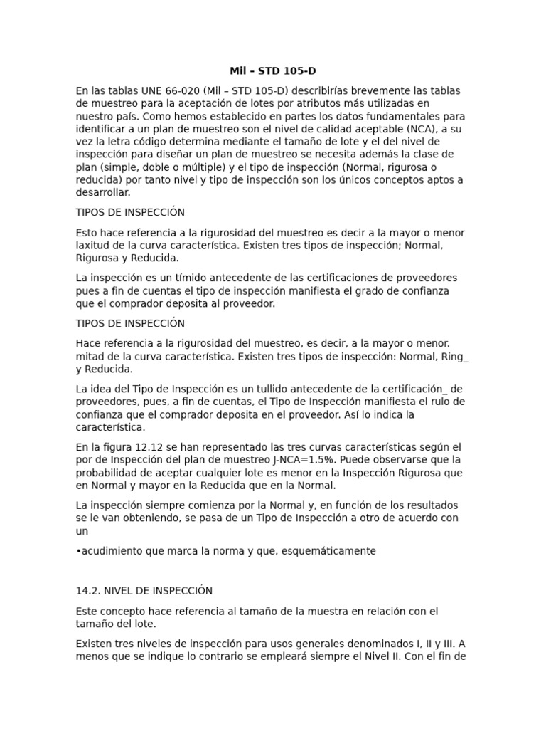 Mil - STD 105-D | PDF | Muestreo (Estadísticas)
