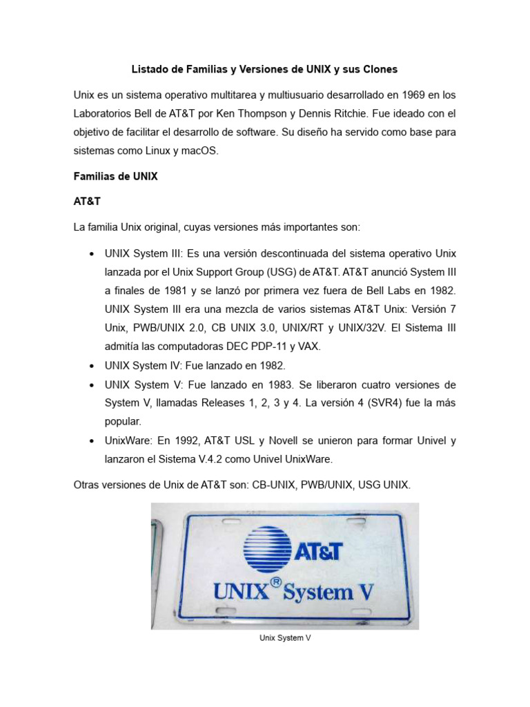 Listado de Familias y Versiones de UNIX y Sus Clones | PDF | Unix | Distribución de software de ...