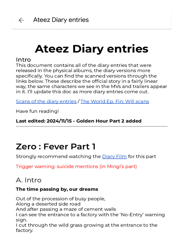 Ateez Diary Entries | PDF