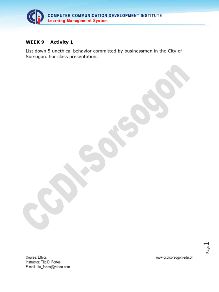 LMS Ethics WEEK 9 Activity 1 | PDF