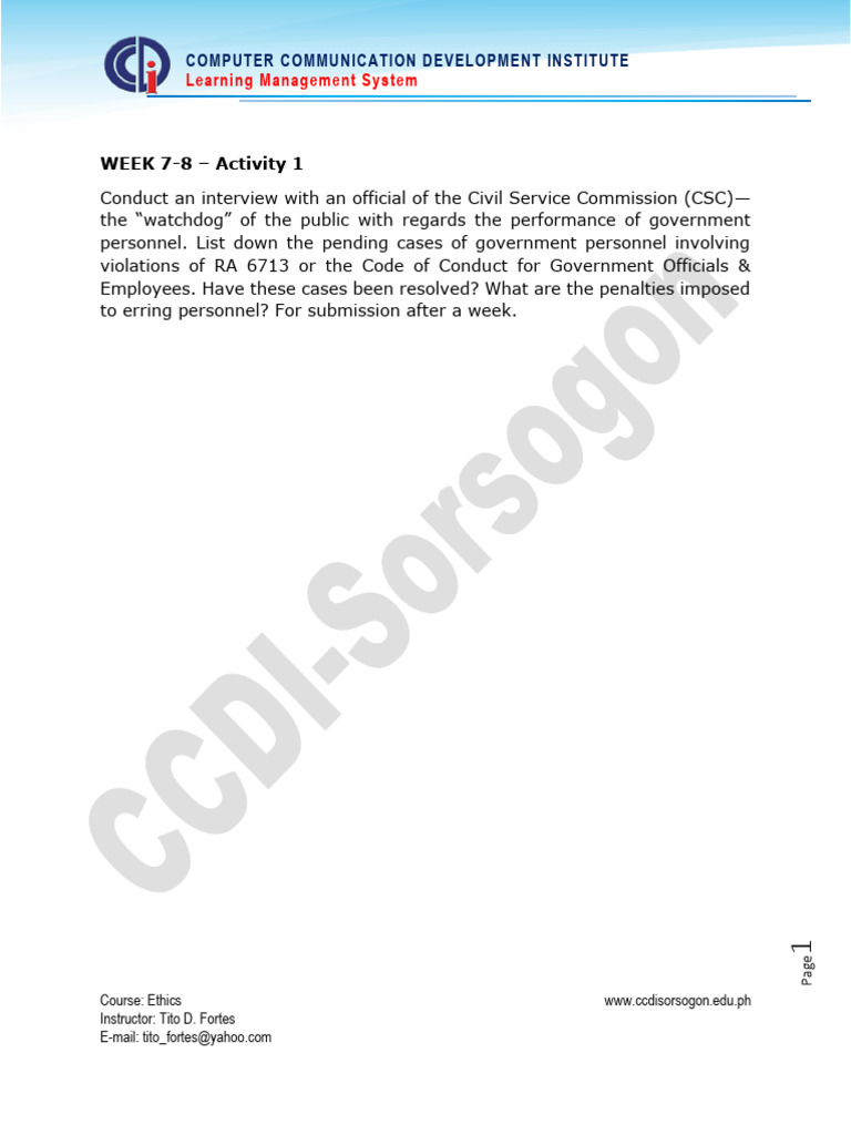 LMS Ethics WEEK 7 8 Actiivity 1 | PDF