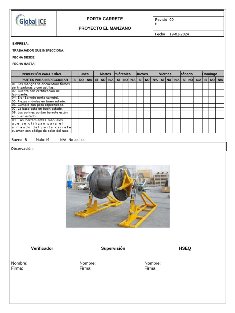 Inspección de Porta Carrete | PDF