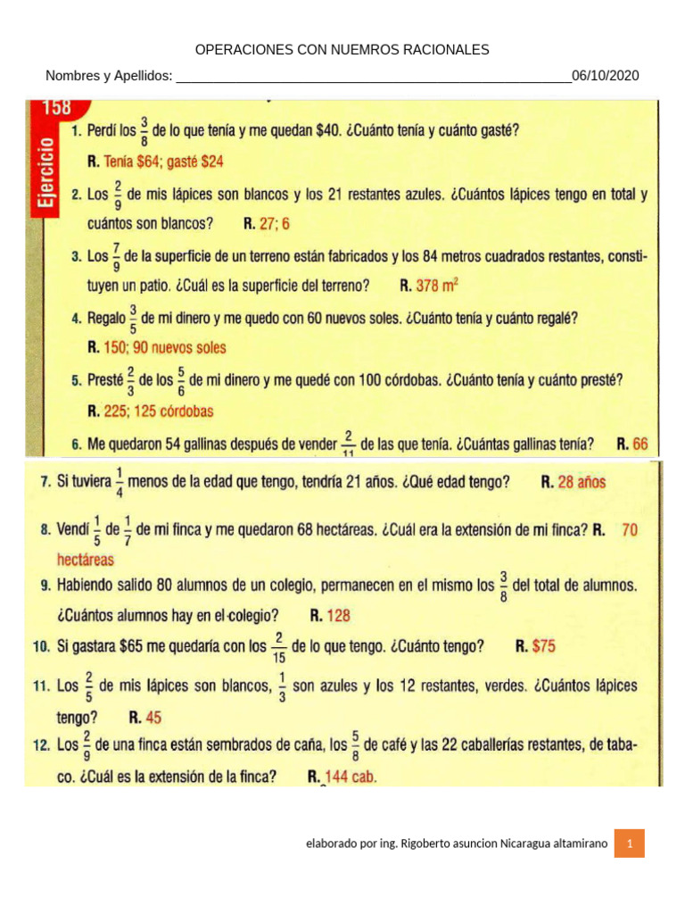 Operaciones con Números Racionales | PDF