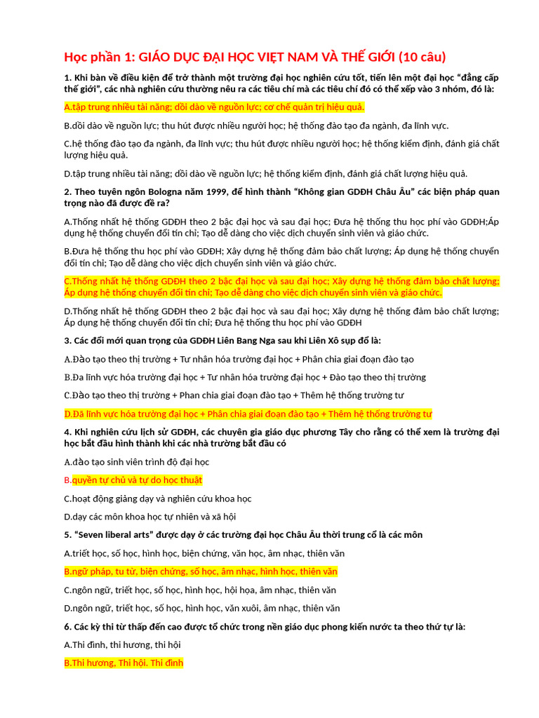 Mot So Cau Hoi Trac Nghiem Tham Khao | PDF