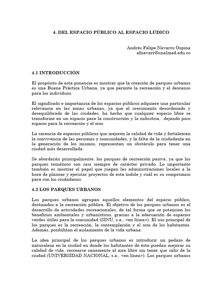 Del Espacio Publico Al Espacio Ludico | PDF | Ocio | Recreación