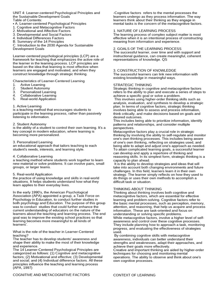 Learner-Centered Principles & SDGs | PDF | Learning | Motivational