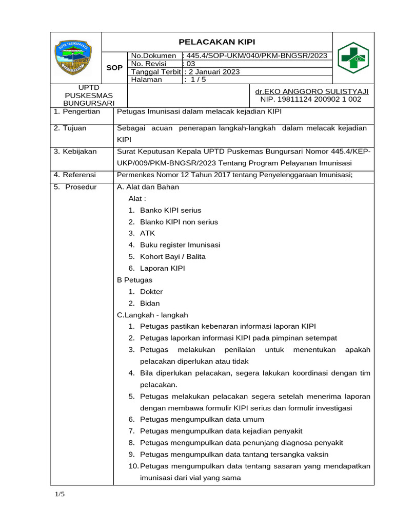 Sop Pelacakan Kipi Acc | PDF