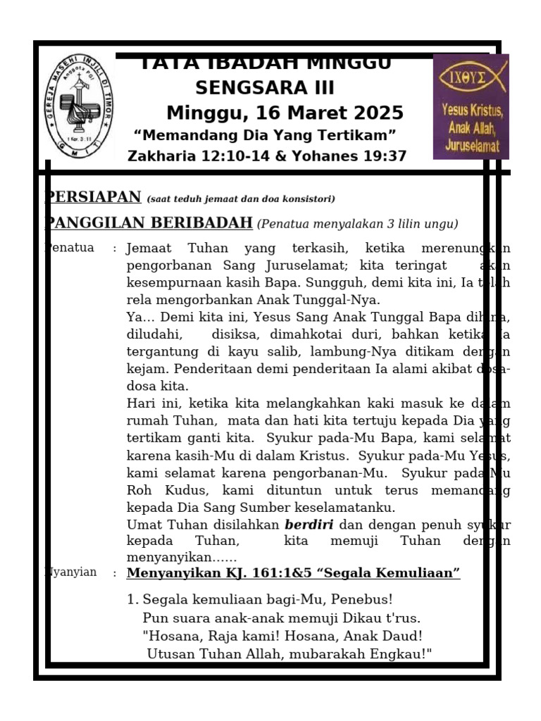 Tata Ibadah Minggu Sengsara III | PDF