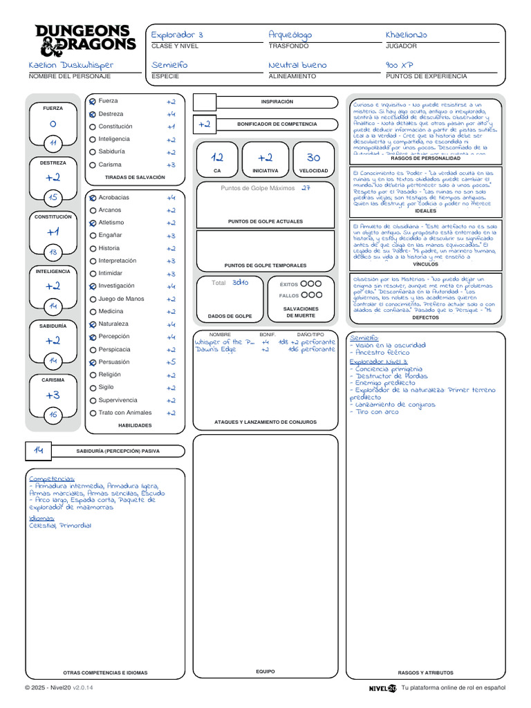 Kaelion Duskwhisper Nivel 3 | PDF